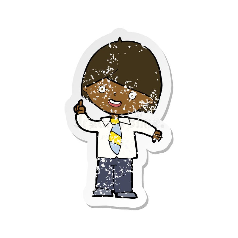 Retro Distressed Sticker of a Cartoon School Boy Answering Question ...