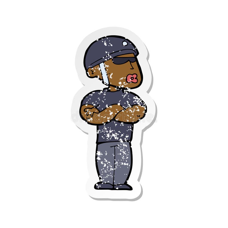 Retro Distressed Sticker of a Cartoon Security Guard Stock Vector ...
