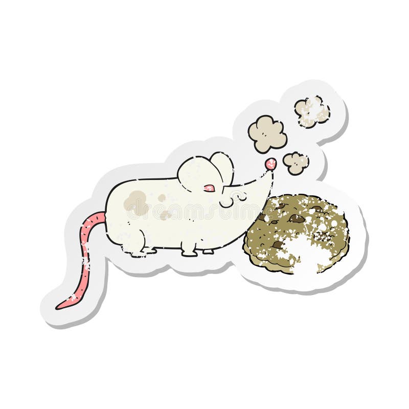 Retro Distressed Sticker of a Cute Cartoon Mouse and Cookie Stock ...