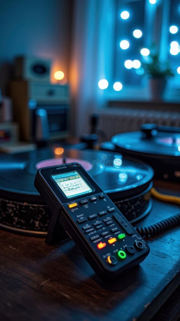 Retro Dj Setup with Vinyl Records and Mixing Console in Cozy Room Stock ...
