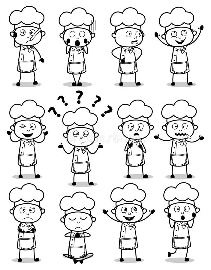 Retro Drawing Art of Cartoon Chef - Set of Concepts Vector ...