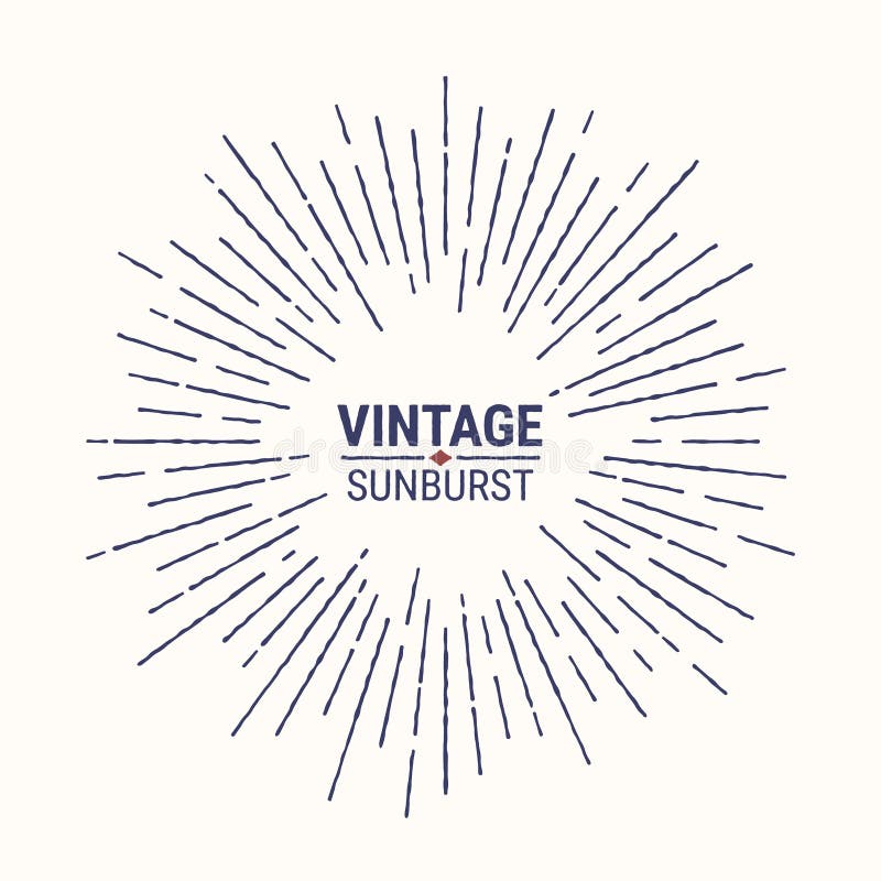 Retro Drawn Sun Burst, Vintage Radiant Sun Rays Shape for Logo, Labels ...