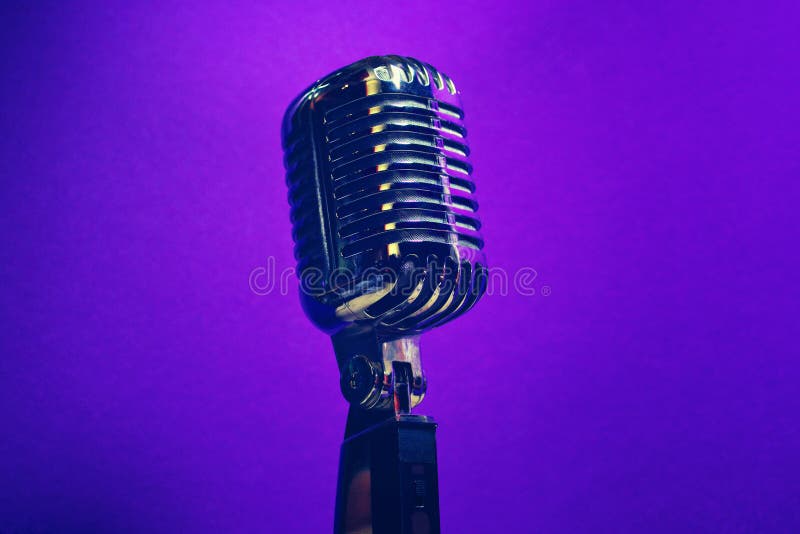 Retro Dynamic Microphone on a Purple Background. Editorial Photography ...
