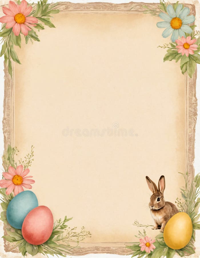 Retro Easter Border with Bunny and Egg Stock Illustration ...
