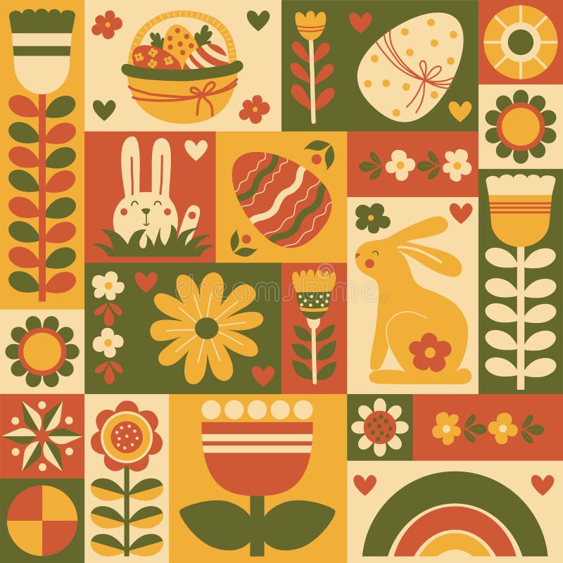 Retro Easter Minimalistic Background Poster. Modern Square Geometric ...