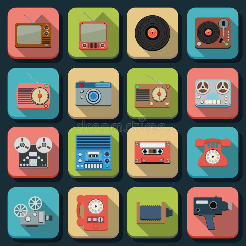 Retro Electronic Flat Vector Icons Stock Vector - Illustration of ...