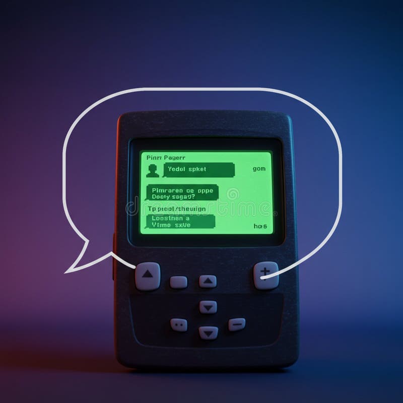 A Retro Electronic Handheld Device with a Green Screen Displays Text in ...