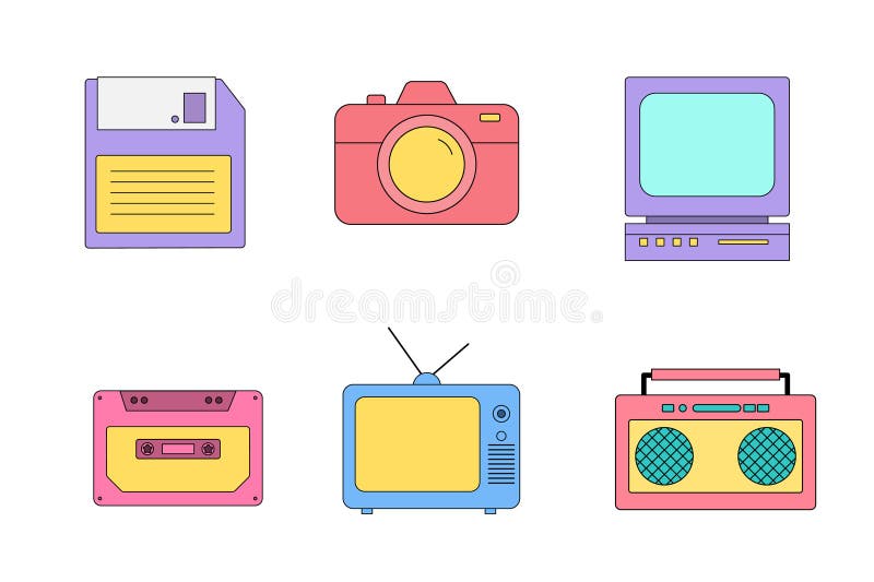 Retro Electronic Set Icon. Vintage Device Element Stock Vector ...
