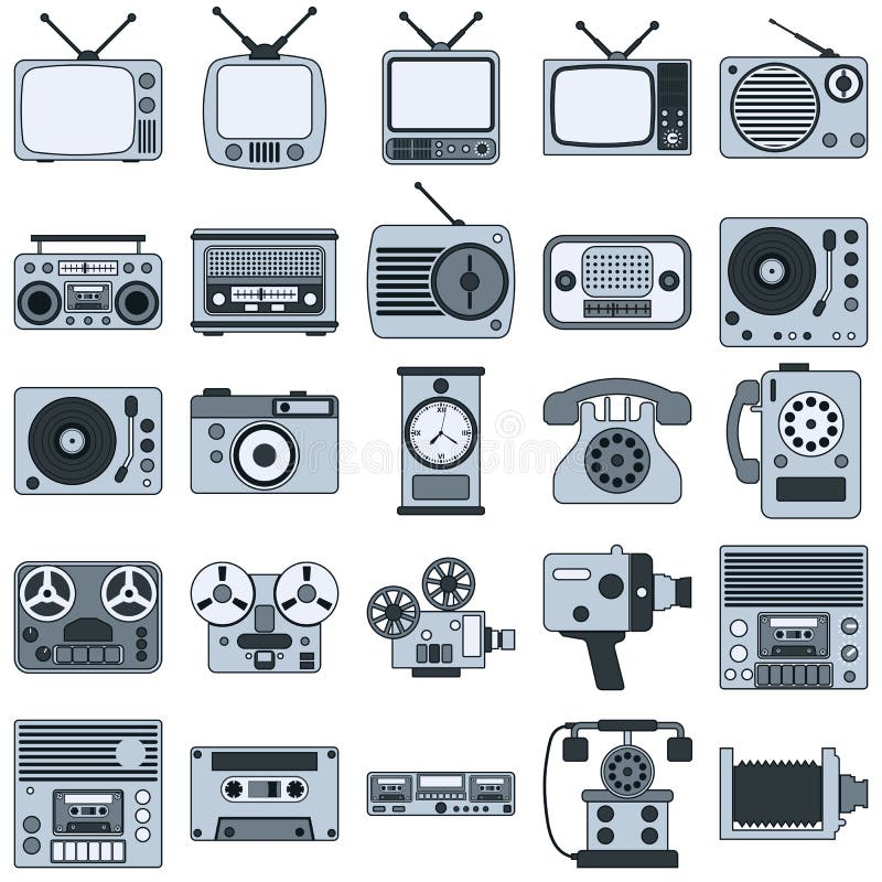Retro Electronic Flat Vector Icons Stock Vector - Illustration of ...