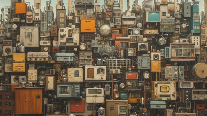 Retro Electronics Collage of Vintage Radios and Gadgets in Urban ...