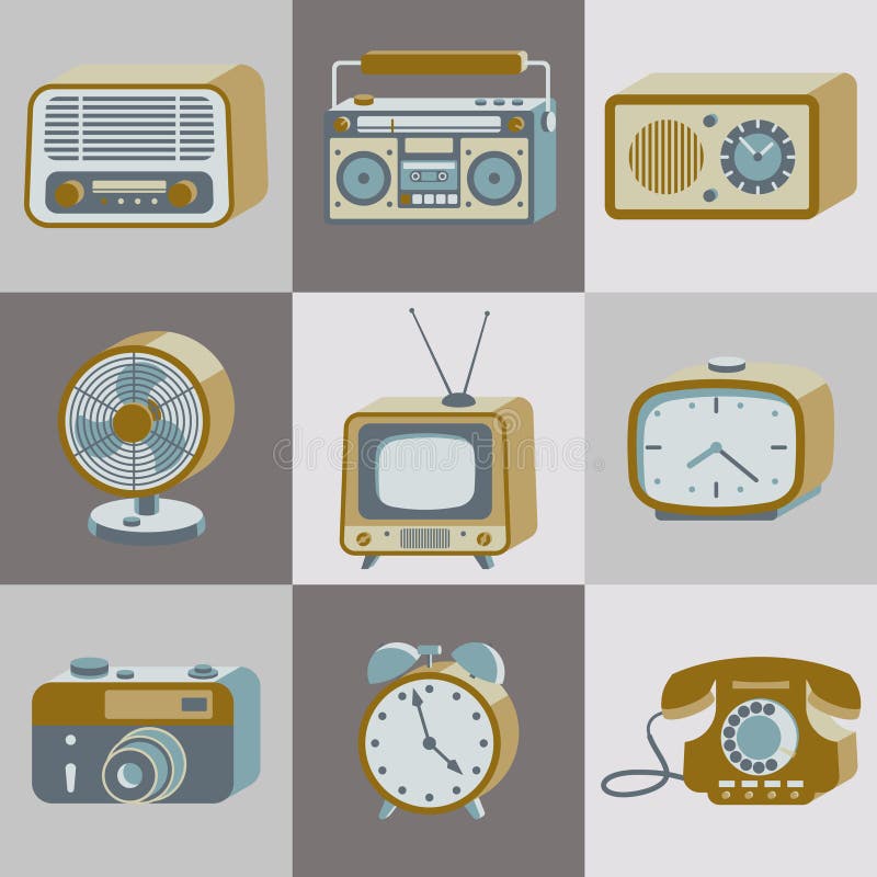 Retro electronics stock vector. Illustration of clock - 98336003