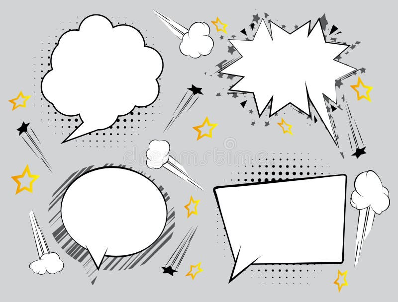Retro Empty Blank Comic Bubbles and Elements Set. Stock Vector ...