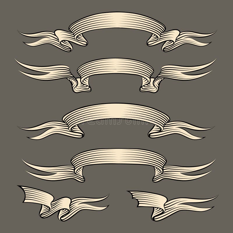 Retro Engraving Ribbons Set Stock Vector - Illustration of engaving ...