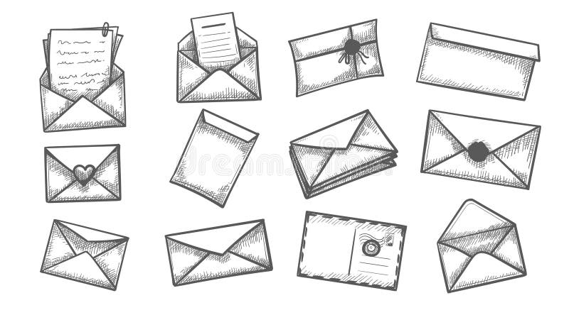 Retro envelope sketch set stock illustration. Illustration of paper ...