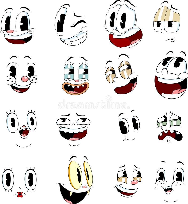 Retro Cartoon Funny Faces 30s, 50s, 60s Vintage Old Animation Style ...