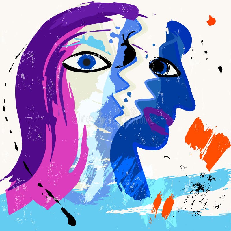 Retro Face Illustration, Modern Art Style, with Paint Strokes and ...