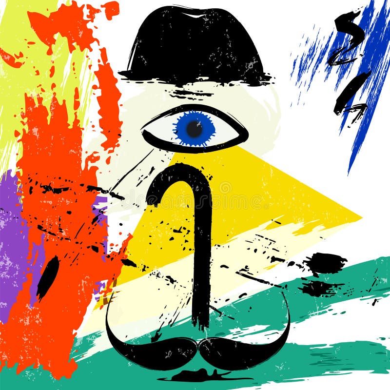 Retro Face Illustration Modern Art Style with Paint Strokes and ...