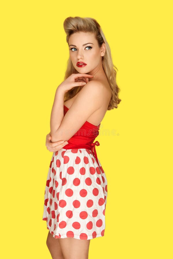 Retro Fashion Model in Red Polka Dots Stock Image - Image of glamorous ...