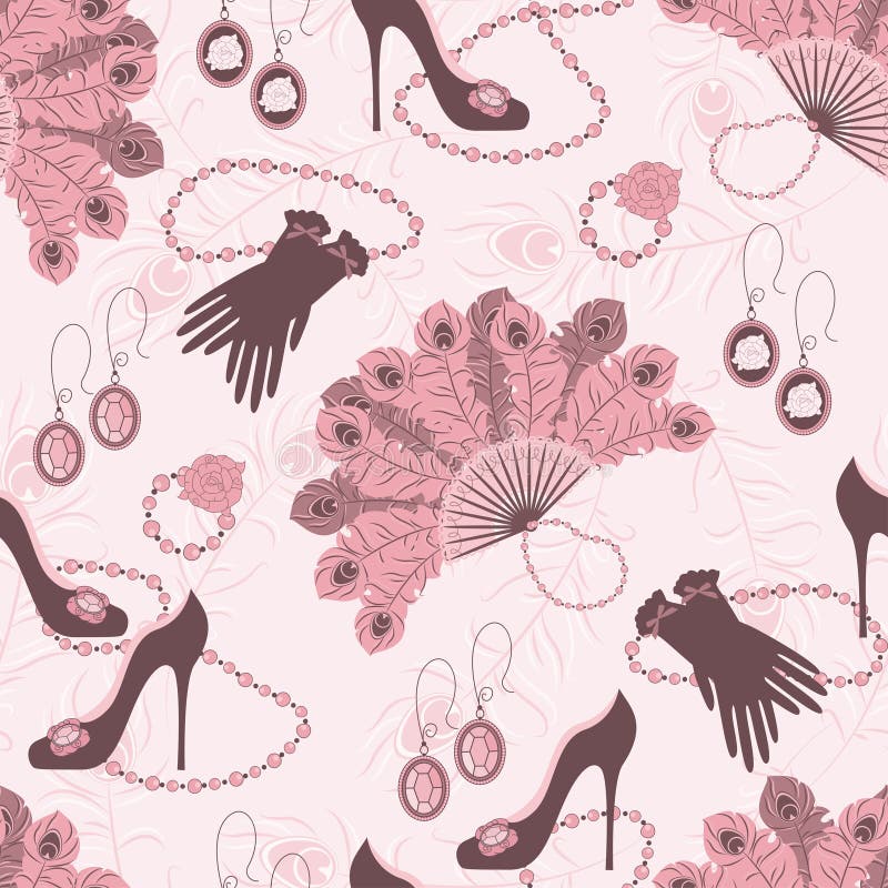 Retro Fashion Seamless Pattern with Women Access Stock Vector ...