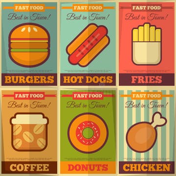 Retro Fast Food Posters Collection Stock Vector - Illustration of ...