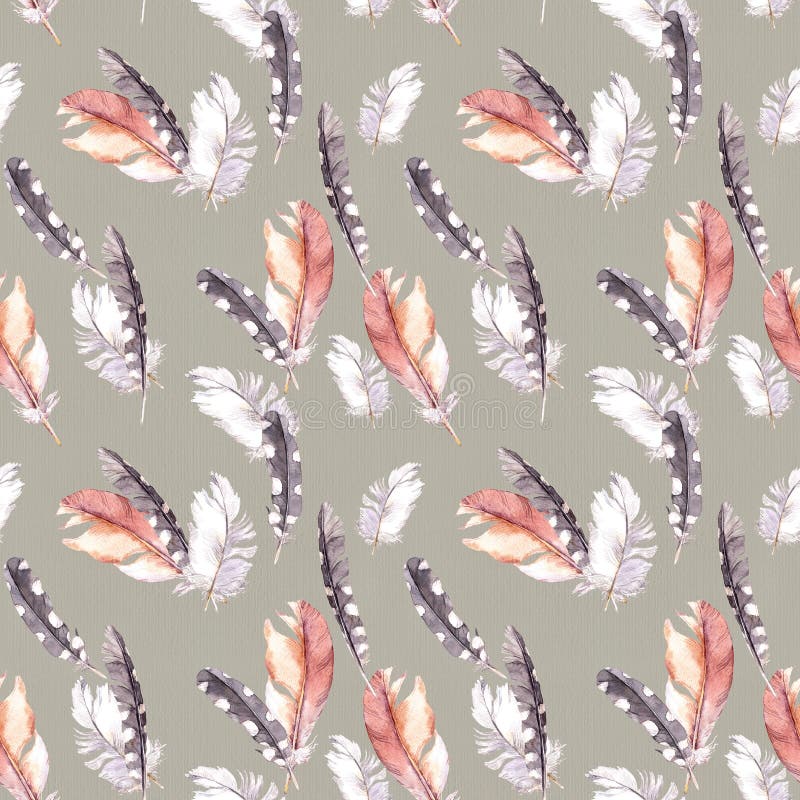 Retro Feathers Art. Vintage Watercolor Seamless Pattern Stock ...
