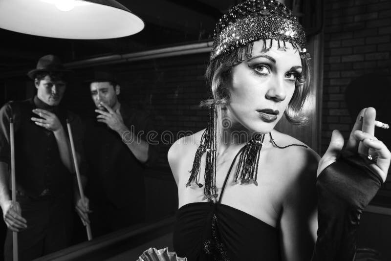 Retro Female Near Pool Table. Stock Image - Image of billiard ...