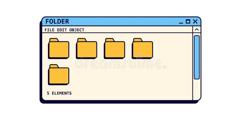 Retro File System Program in Blue Colors. Set of Folders in Old Style ...