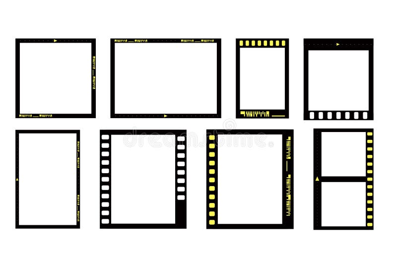 Retro Film Frame Borders Set in Black and Yellow for Photography, Video ...