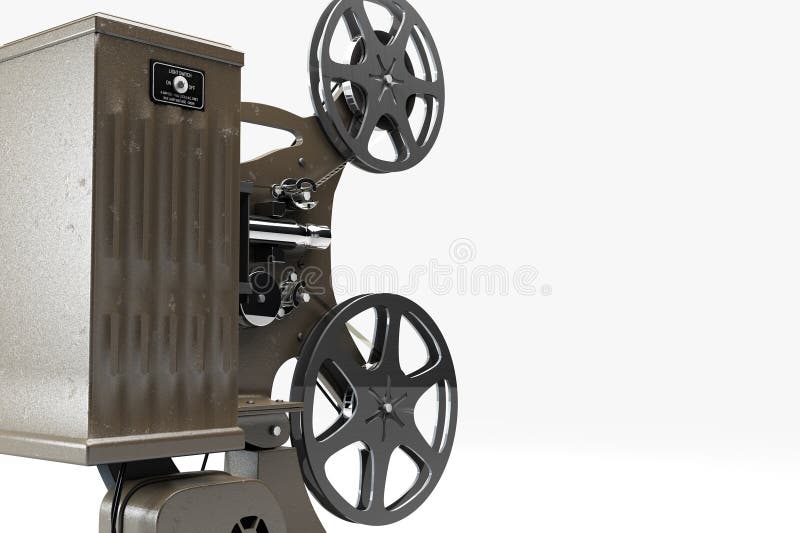 Retro Film Projector with Light Beam on Black Stock Illustration ...