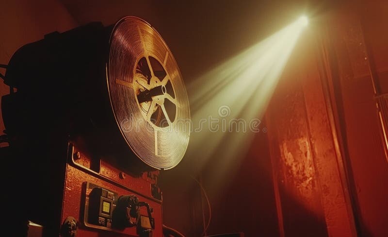 A Retro Film Projector in Use, Highlighted by Dramatic Lighting. Stock ...