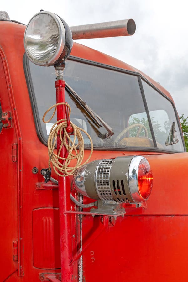 Retro Fire Truck stock photo. Image of wipers, lamp - 221836904