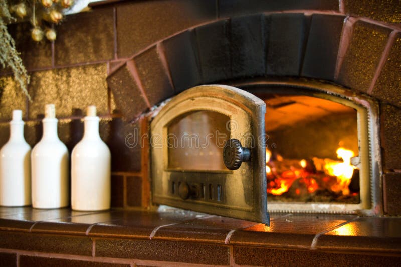 Retro Fireplace in the Rustic Kitchen Stock Image - Image of ...