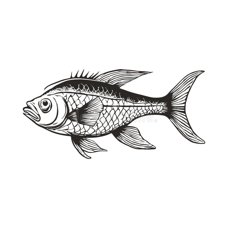 Retro Vintage Fish Sketch Engraving Drawing Stock Vector - Illustration ...