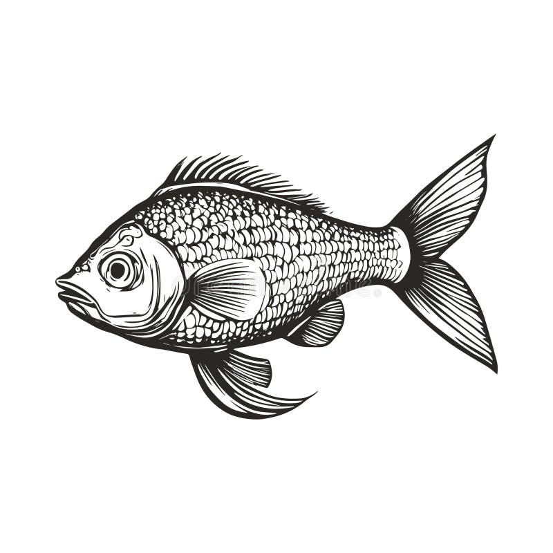 Retro Vintage Fish Sketch Engraving Drawing Stock Vector - Illustration ...