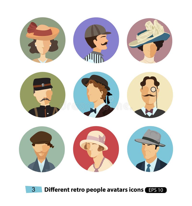 Retro Flat Avatars Set Isolated on White Stock Vector - Illustration of ...