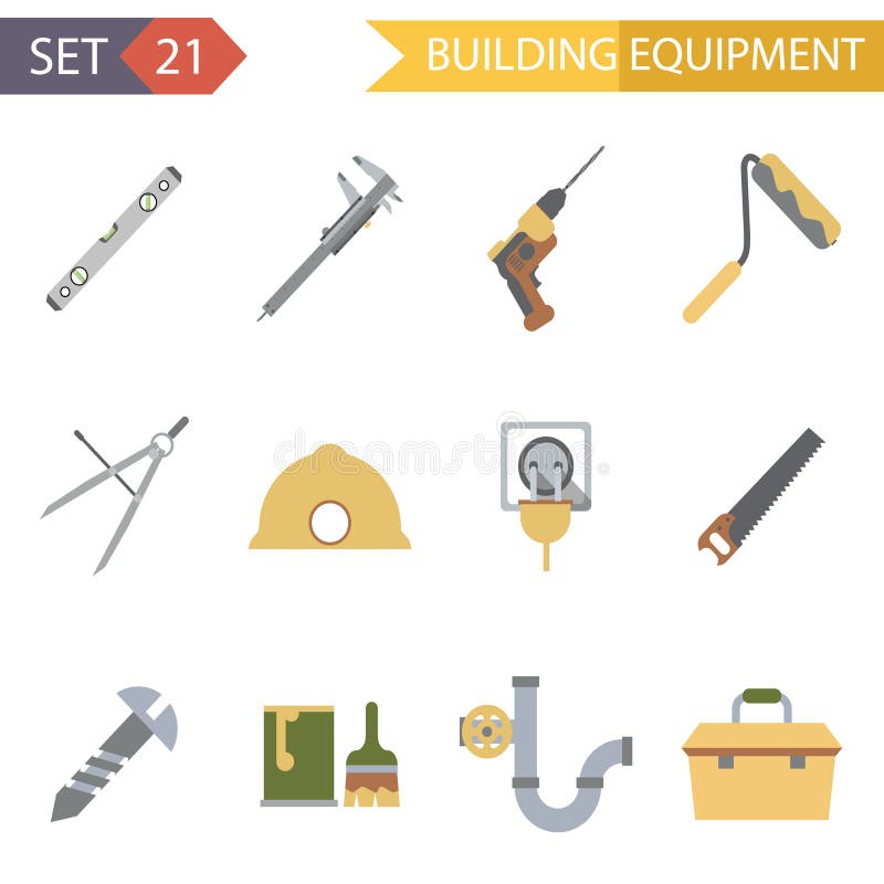 Building Equipment Icons and Construction Tools Stock Vector ...