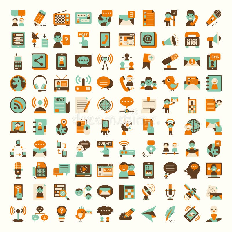 Retro Flat Communication Icons Set Stock Illustration - Illustration of ...