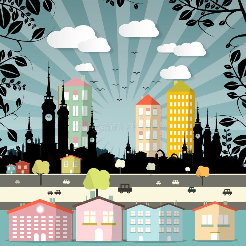 Retro Flat Design City Vector Stock Vector - Illustration of metropolis ...