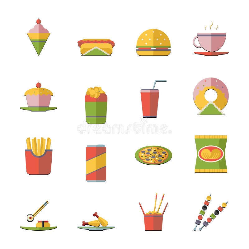 Retro Flat Fast Food Icons and Symbols Set Vector Illustration Stock ...