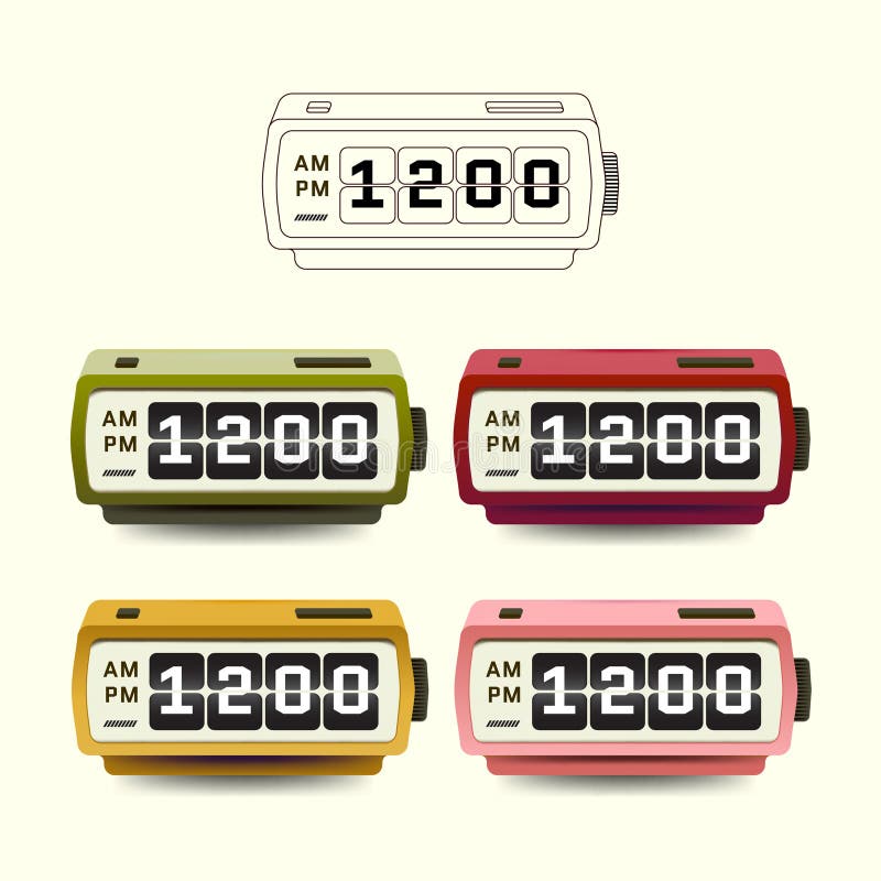Retro Flip Digital Clock Set Stock Vector - Illustration of interior ...