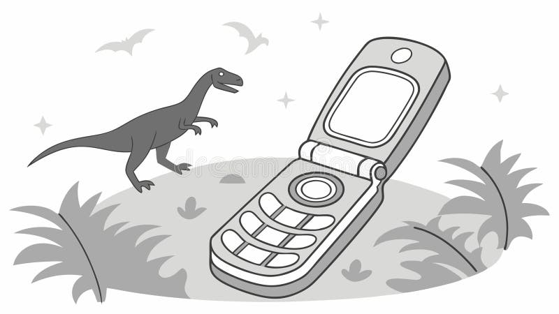 Retro Flip Phone with Dinosaur, Prehistoric Technology, Vector Design ...
