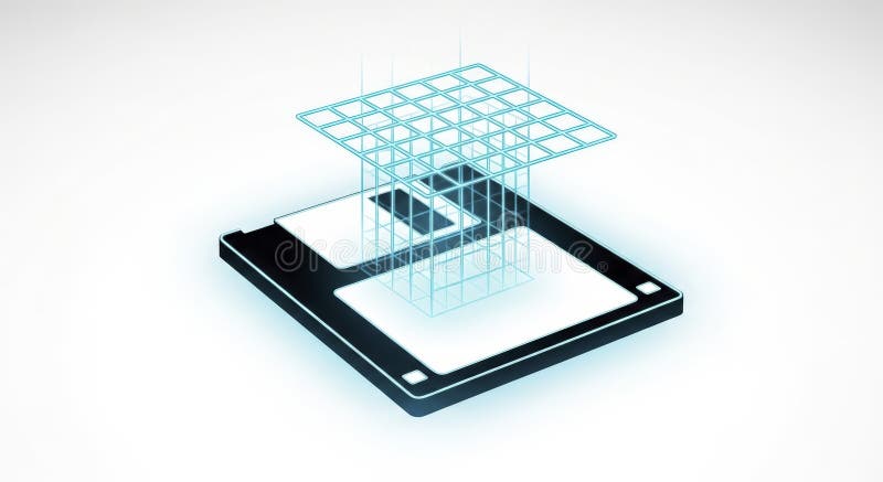 Retro Floppy Disk with a Glowing Blue Digital Grid Representing Data ...