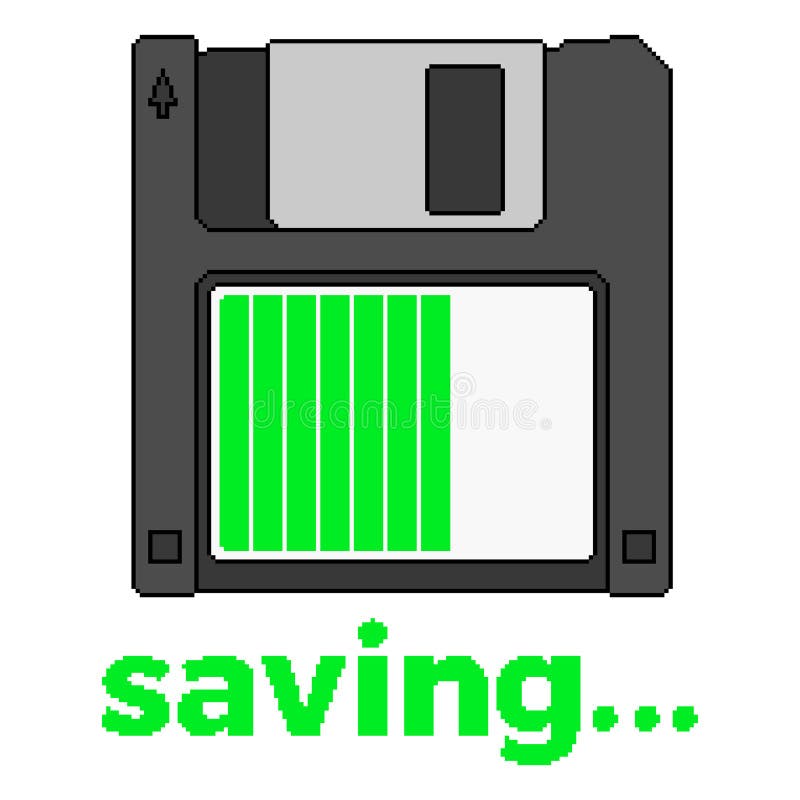 Retro Floppy Disk with Half Progress Bar in Pixel Vector Style Stock ...
