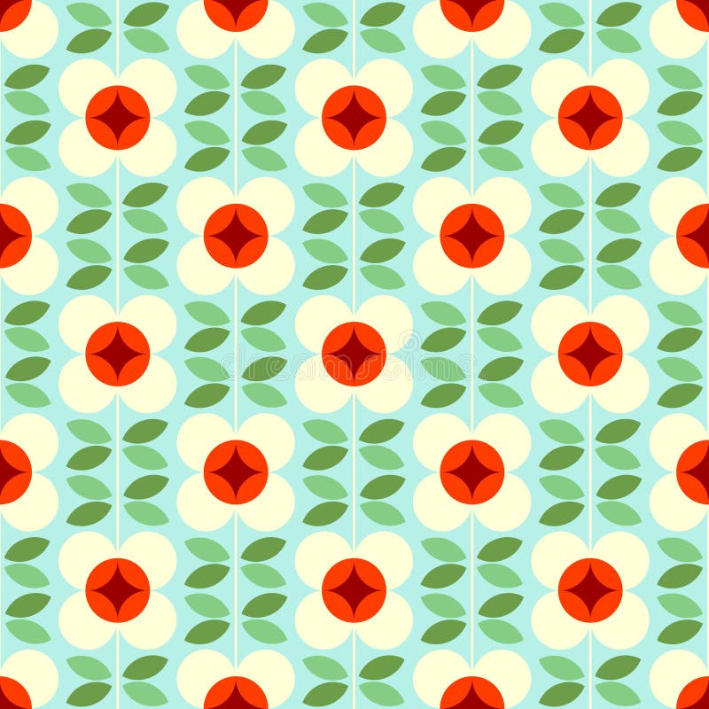 Retro Floral Pattern with Leaves. Modern Stylized Flowers Background ...