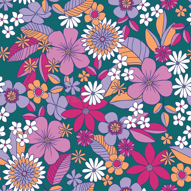 Retro Floral Seamless Pattern Stock Vector - Illustration of floral ...
