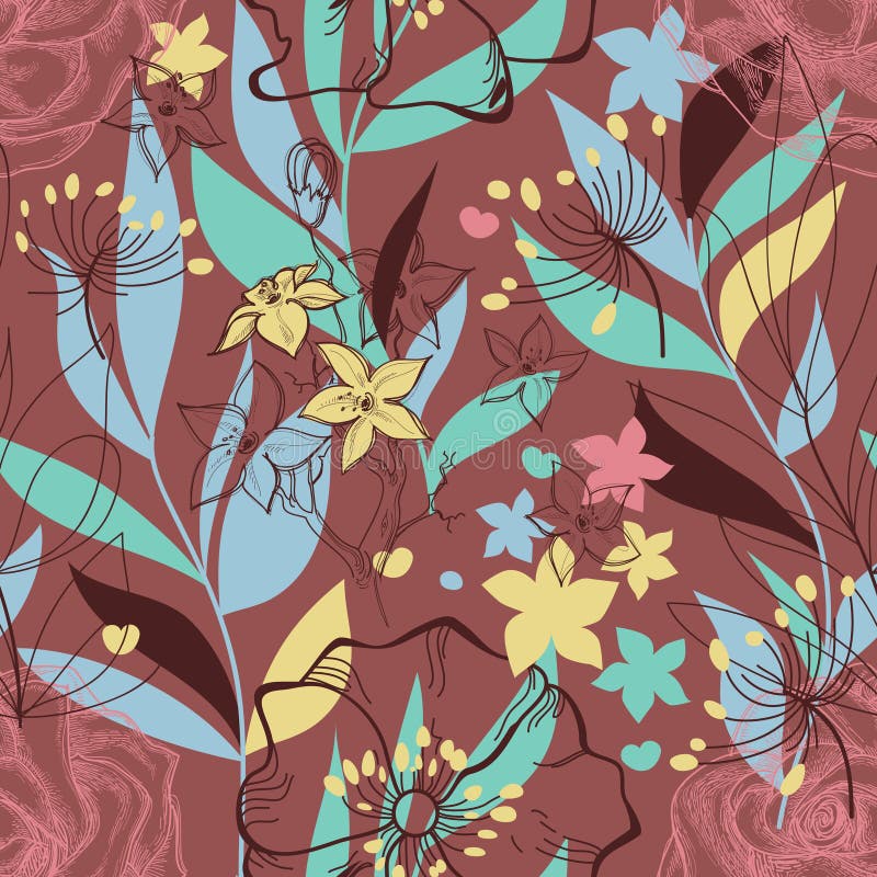 Retro Floral Seamless Pattern Stock Vector - Illustration of botanical ...