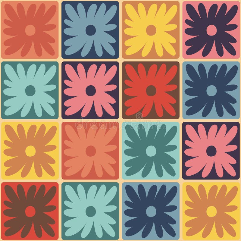 Retro Flower Checkered Vector Seamless Pattern Design Art Stock Vector ...