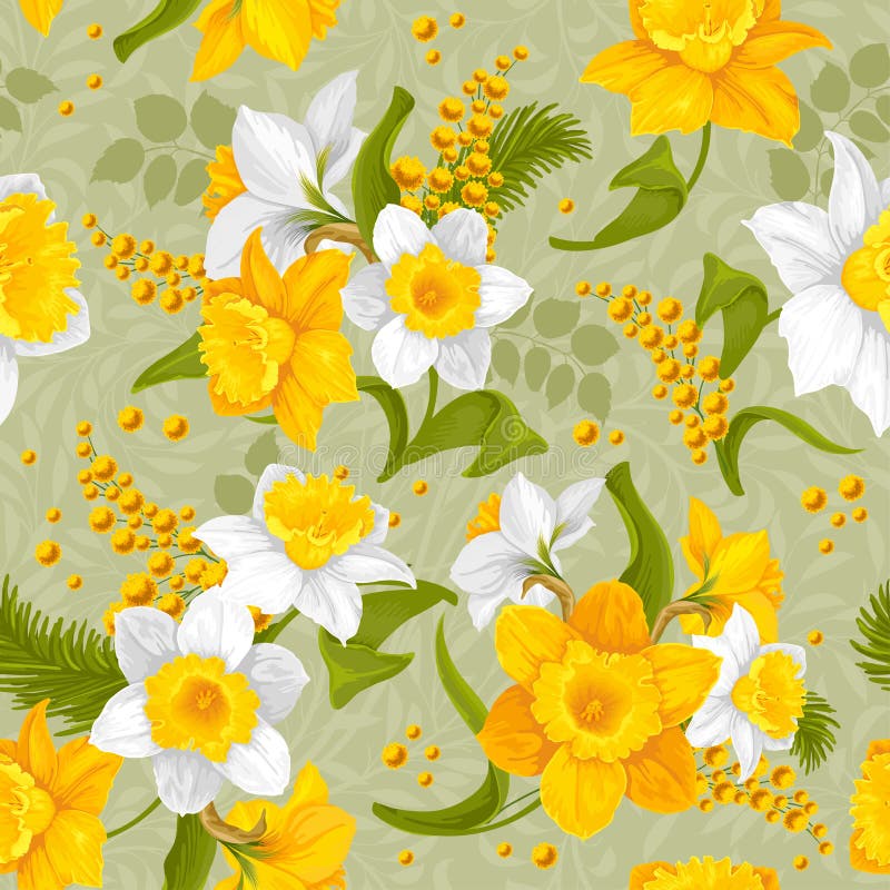 Retro Flower Seamless Pattern - Daffodils Stock Vector - Illustration of design, mimosa: 38974576