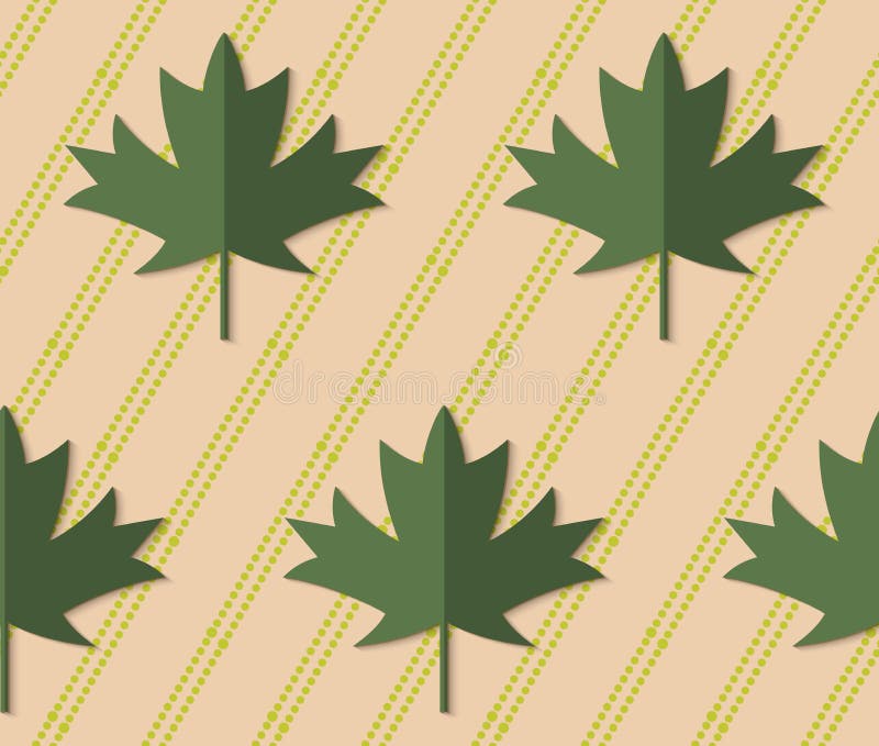 Retro Fold Deep Green Maple Leaves on Diagonal Dots Stock Vector ...