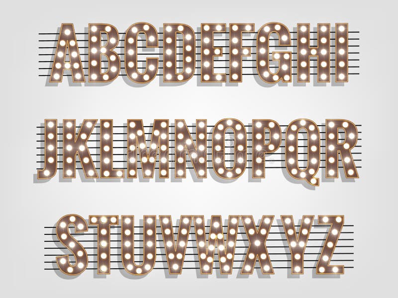 Retro Font with Light Bulbs. Shiny Letters Stock Vector - Illustration ...
